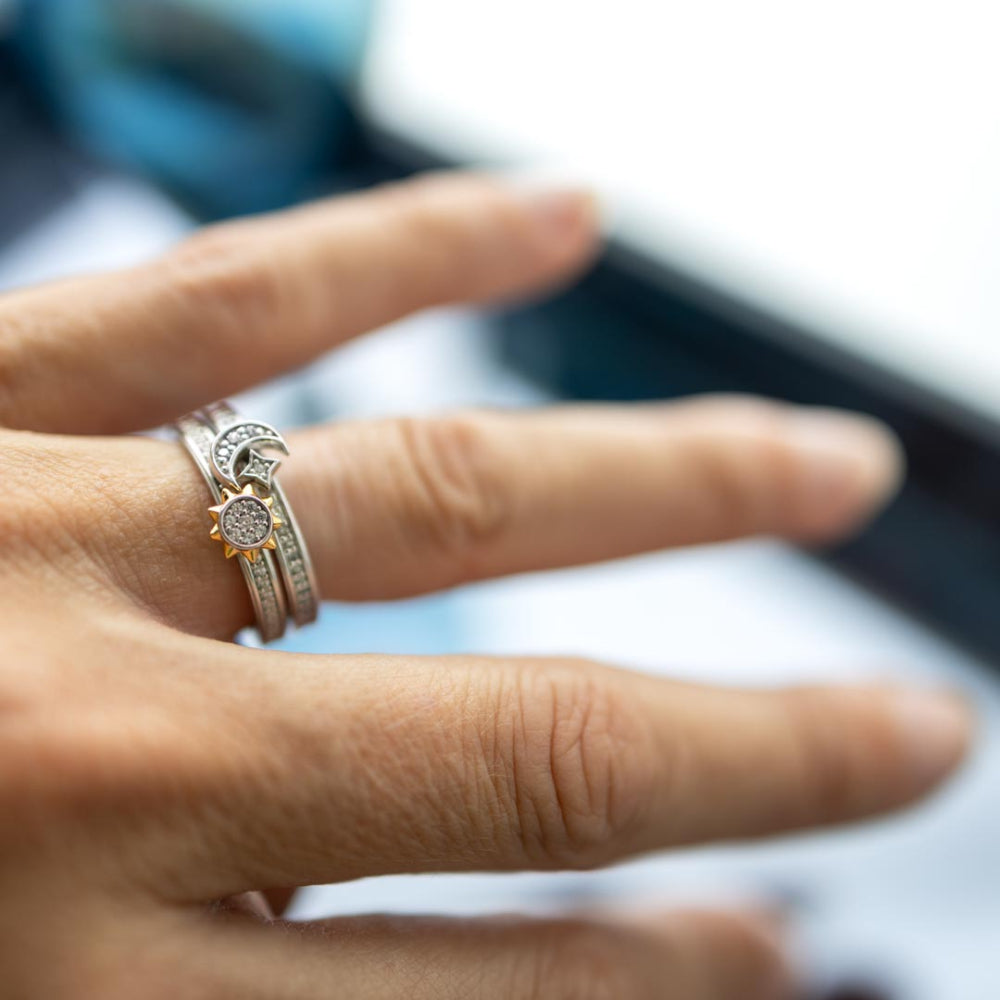 Kit Heath Céleste Sun & Moon Pavé Duo Stacking Rings – Gems Jewellers